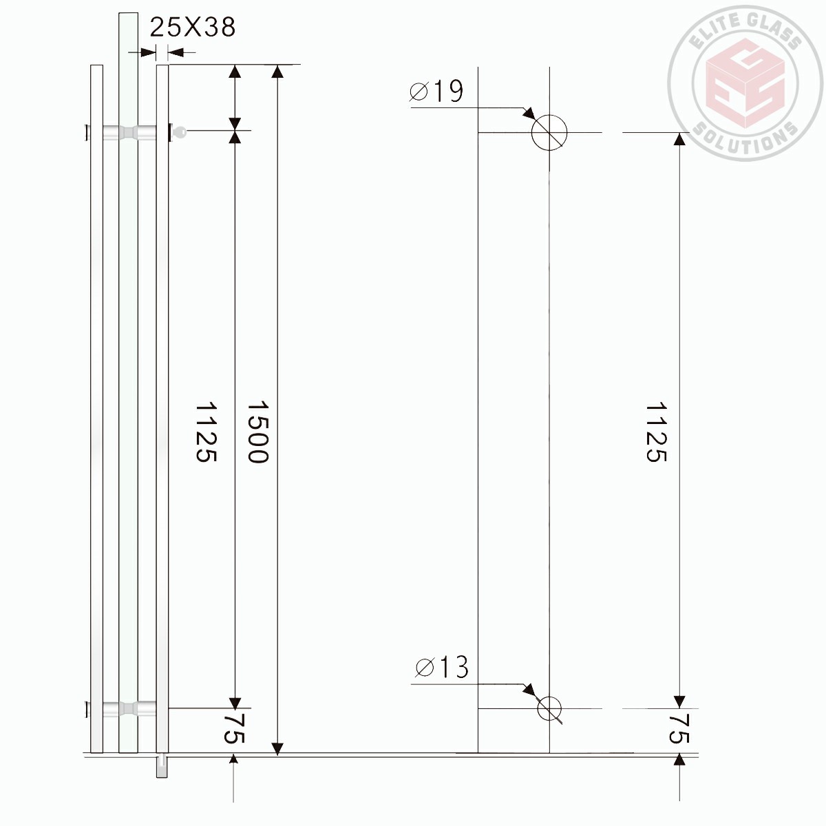 1500mm Locking 'H' Style Handle - 38x25mm Satin Stainless Steel - Elite ...