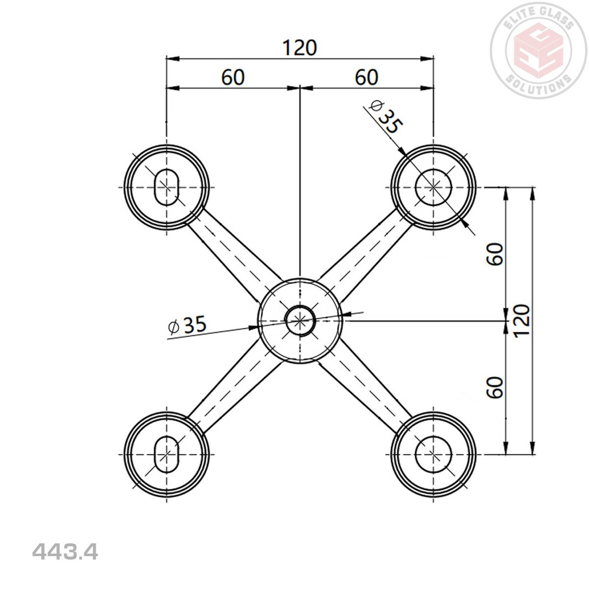 Light Duty Spider Fitting - 4 Way - Elite Glass Solutions