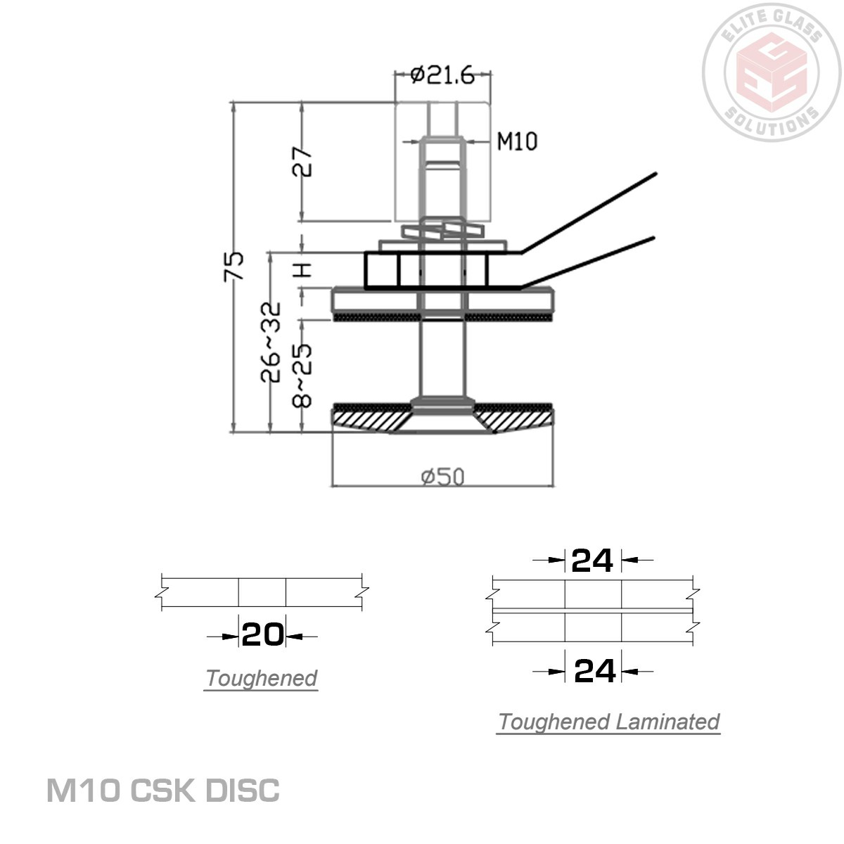 M10 Countersunk Disc Routel - Elite Glass Solutions