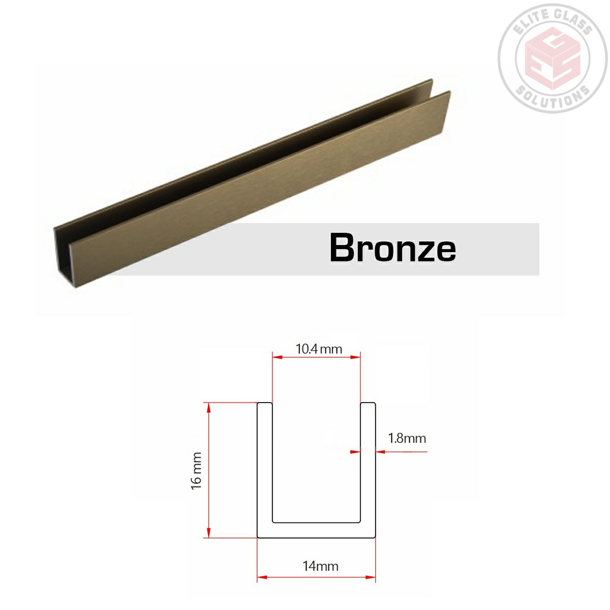 Aluminium Glazing Channel - 16mm x 14mm - 3m Length - Bronze - Elite ...