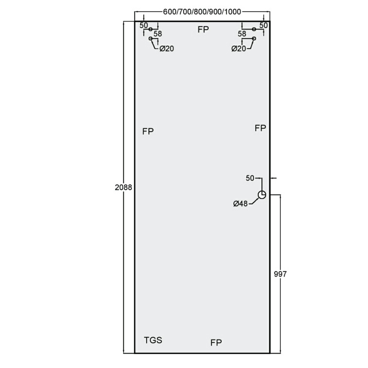 Aquaslide 2000 Sliding Shower Door Panel - 10mm Clear Tough - 2088 x ...