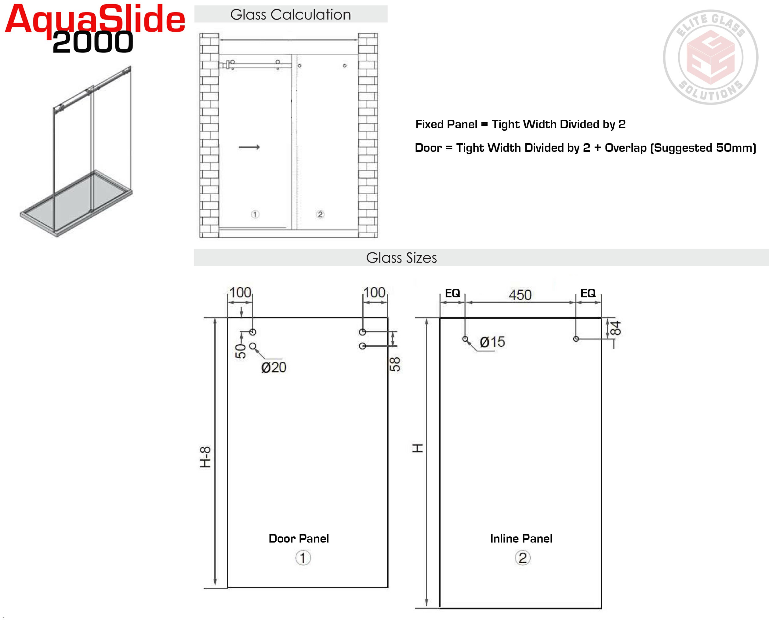 AS2000 PSS - Aquaslide 2000 Frameless Sliding Shower Kit - Polished ...