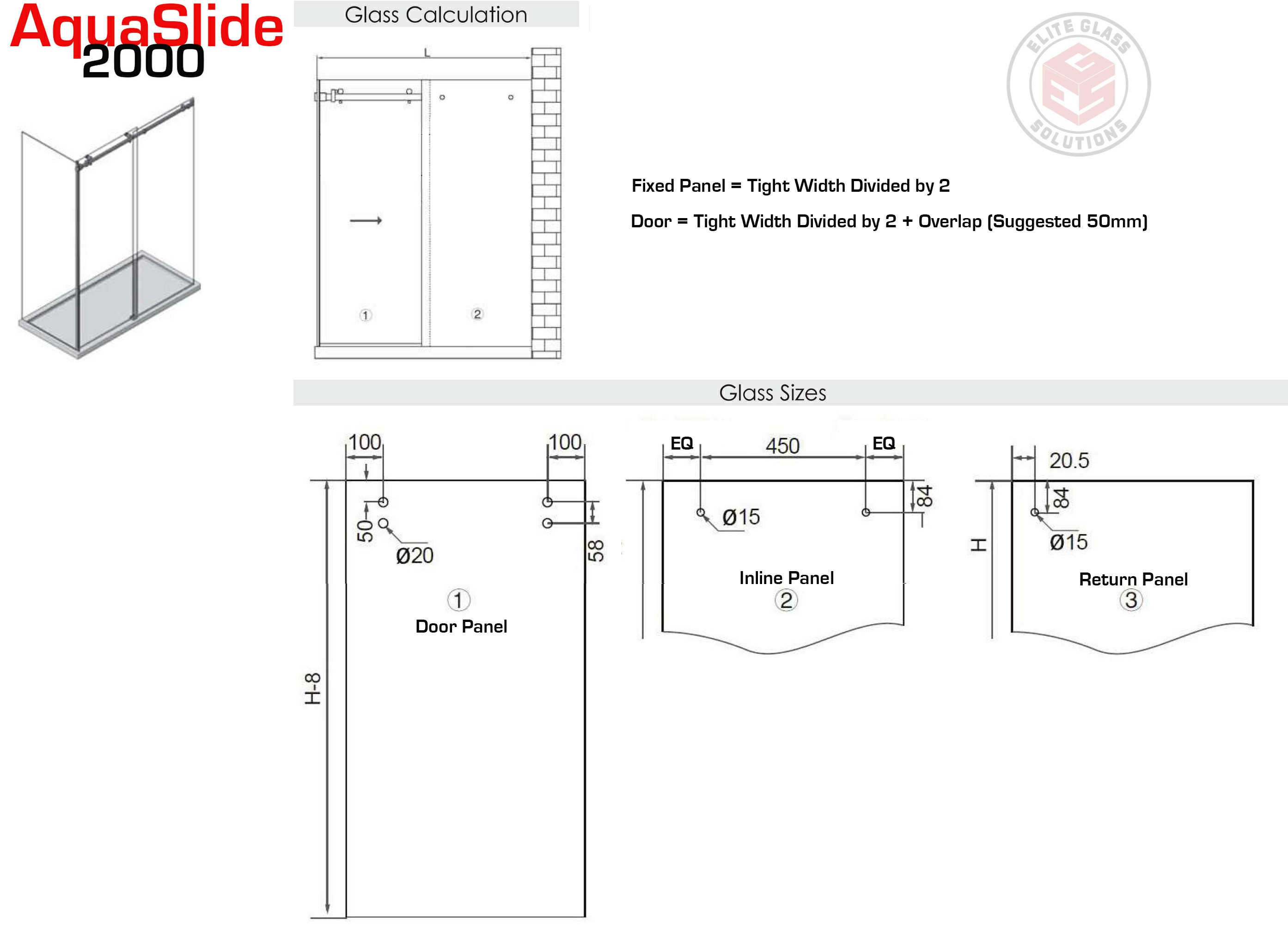 AS2000 PSS - Aquaslide 2000 Frameless Sliding Shower Kit - Polished ...