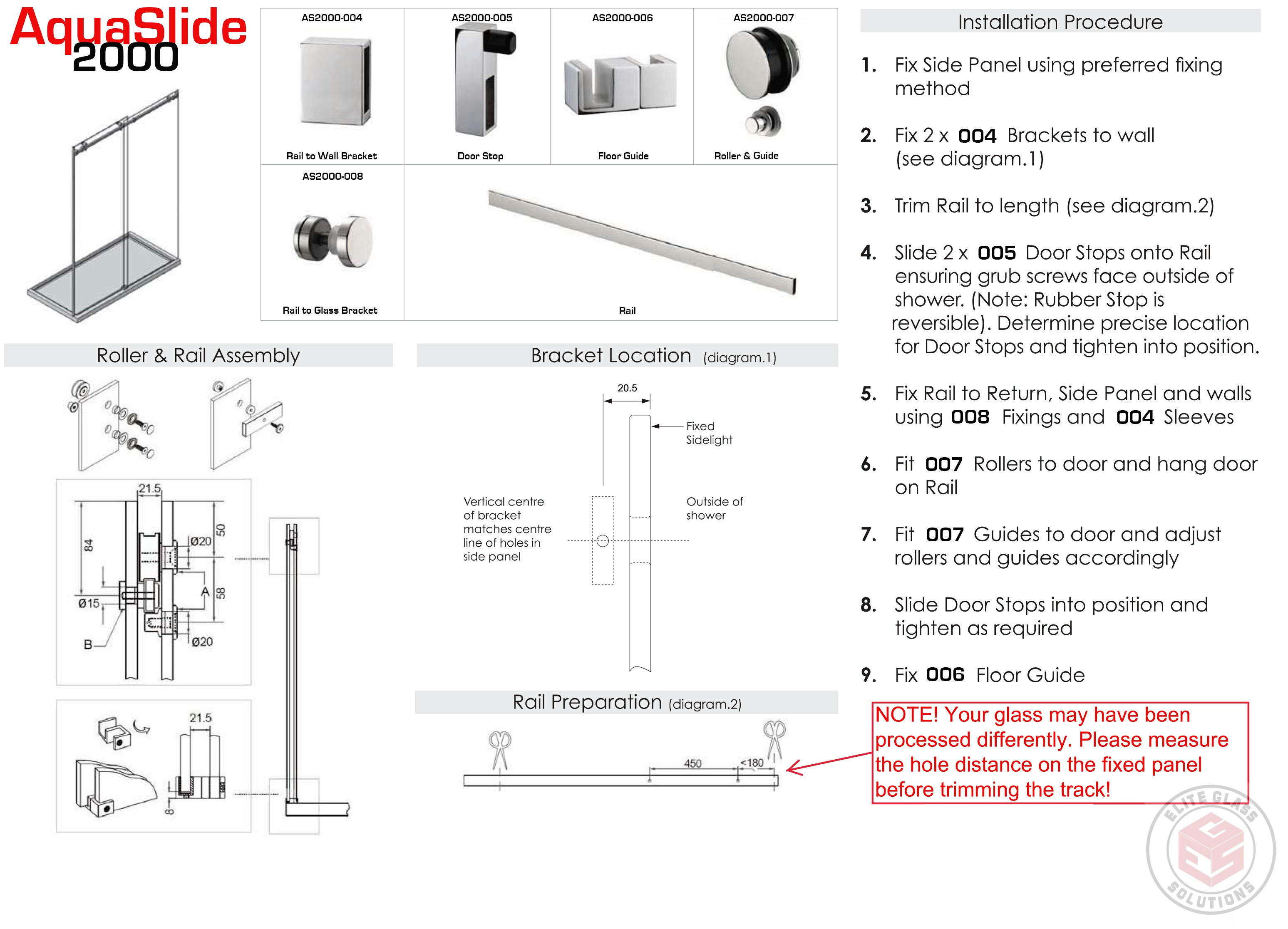 AS2000 PSS - Aquaslide 2000 Frameless Sliding Shower Kit - Polished ...