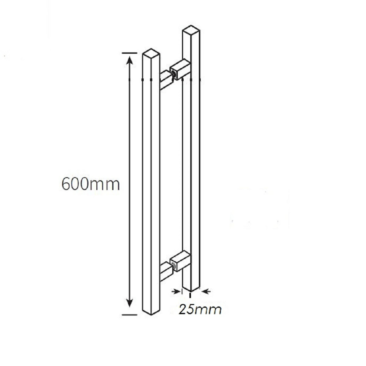 Handle - H Style Pull Handle - 25mm Square 400mm CTC - Matt Black ...
