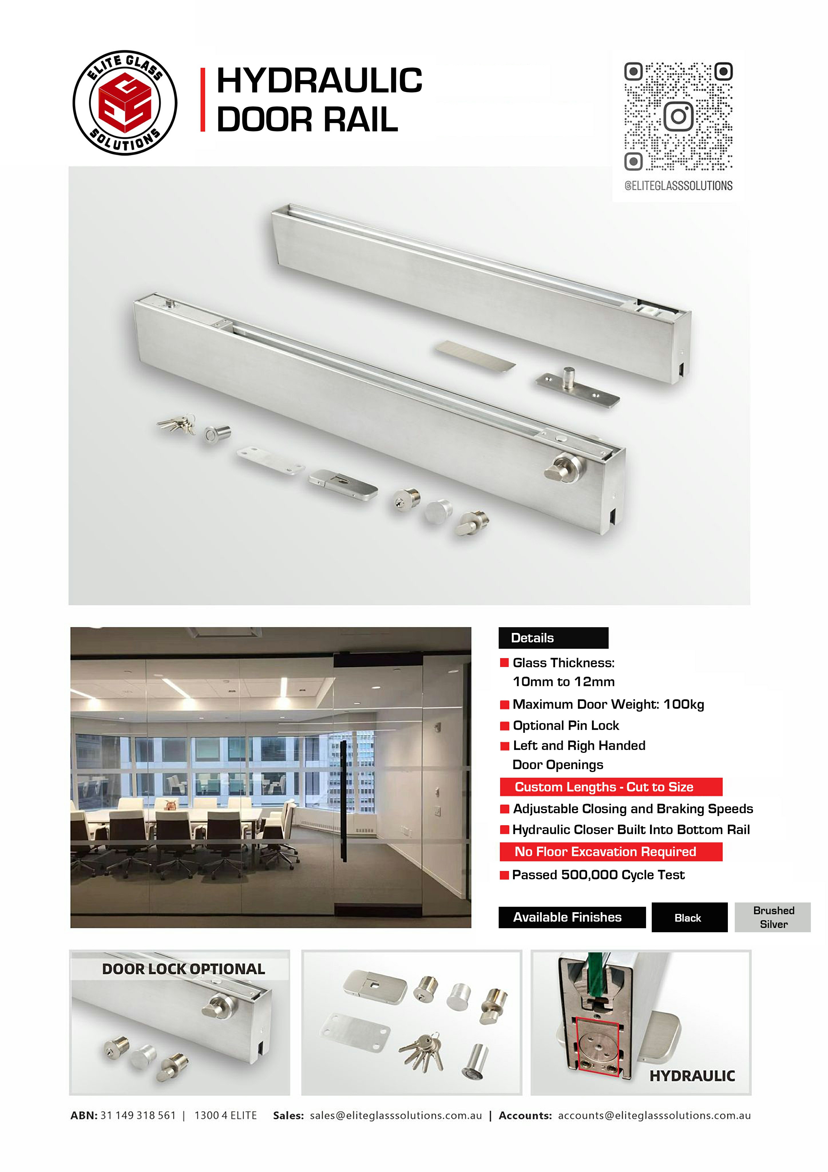 Top Door Rail to Suit Bottom Hydraulic Rail up to 1000 MM Matt Black ...