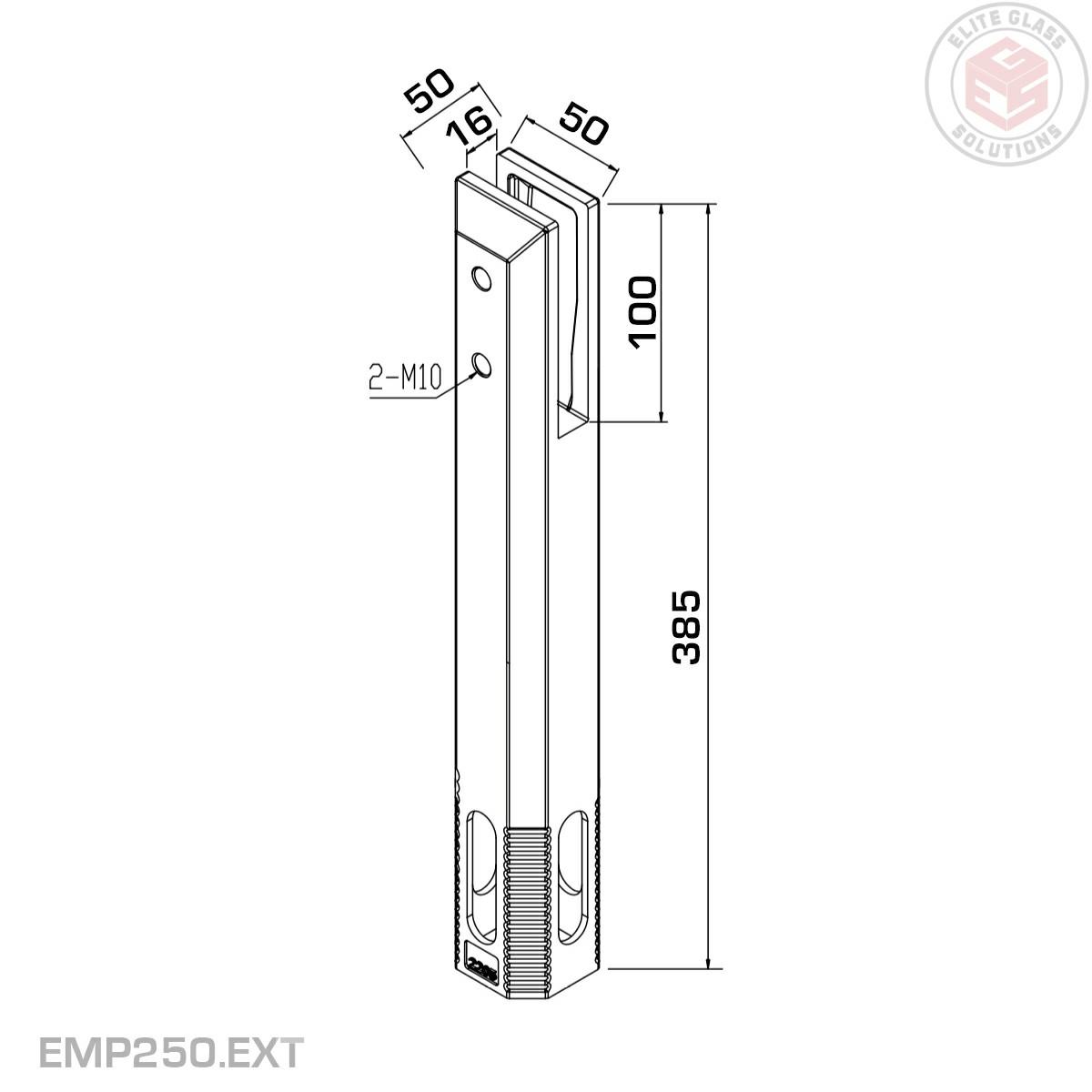 EMP250.EXT SQ CD FF PSS - Spigot - Core Drilled - Polished Stainless ...