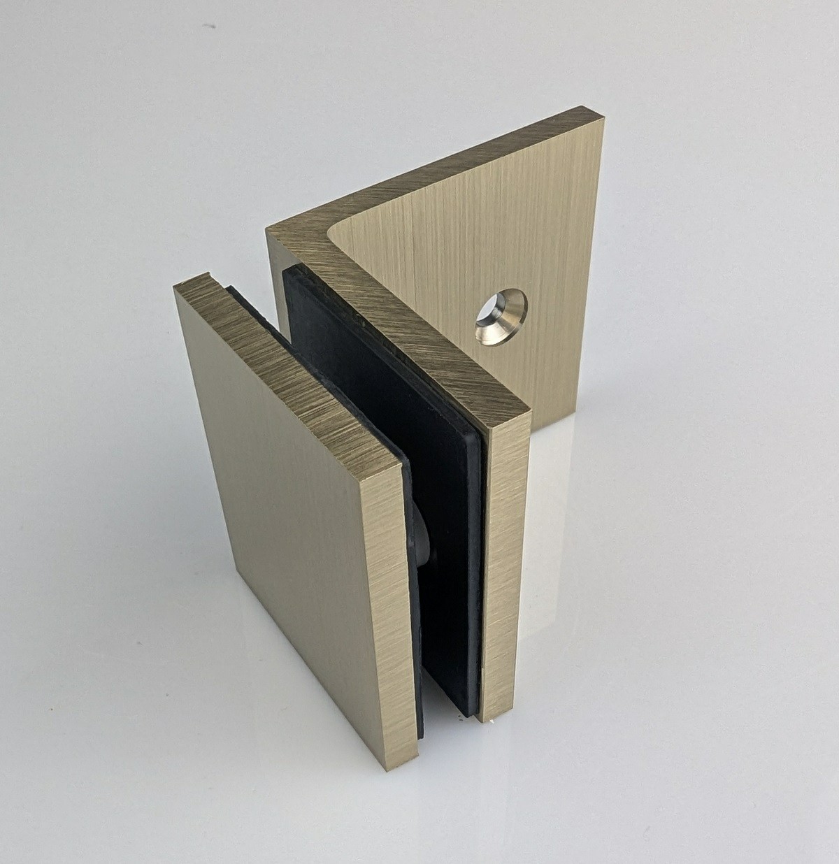 Fixed Bracket - Square 90 Degree Glass to Wall - Brushed Champagne ...