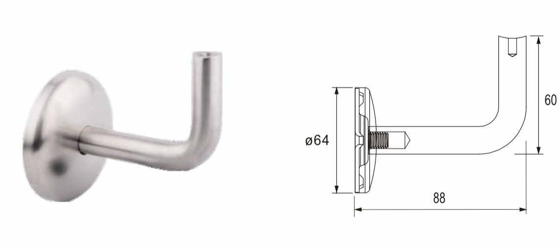 BF1200.WM SSS - Wall Mounted Handrail Fixing - Satin Stainless Steel ...
