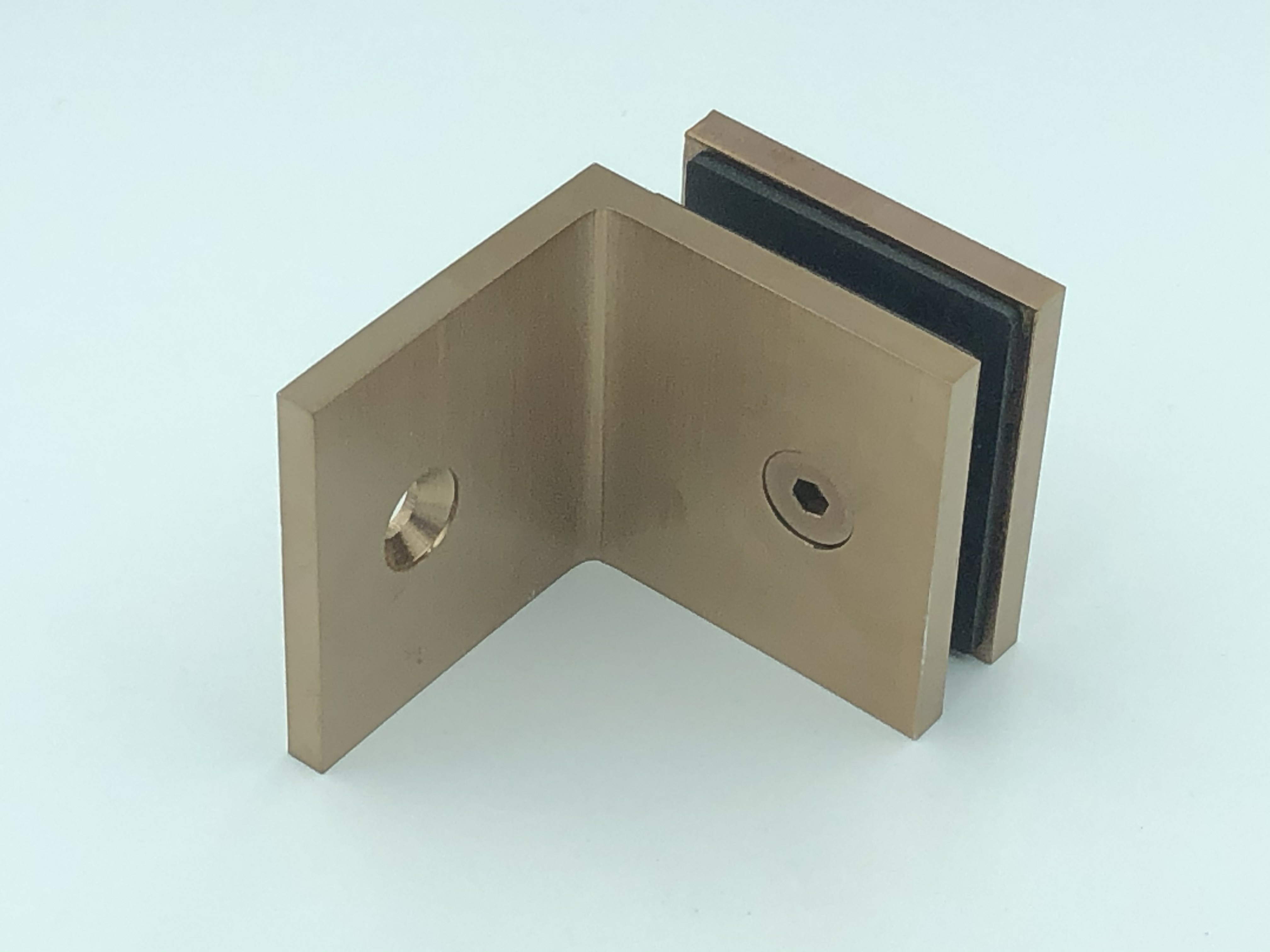 Fixed Bracket - Square 90 Degree Glass to Wall - Brushed Rose Gold ...